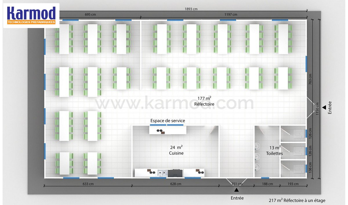 Plans Construction Restaurant Modulaire | Plans de Réfectoire Modulaire